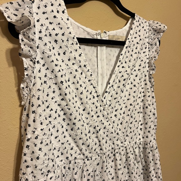 LOFT | Dresses | Loft Eyelet Ruffle Sleeve Cross Over Dress White ...